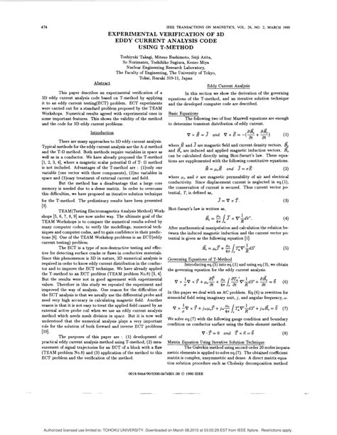 Pdf Experimental Verification Of 3d Eddy Current Analysis Code Using
