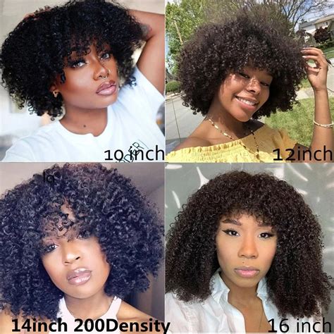 High Density Afro Kinky Curly Bob Wigs With Bangs Full Machine Made