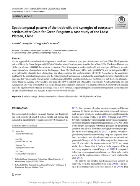 Spatiotemporal Pattern Of The Trade Offs And Synergies Of Ecosystem Services After Grain For