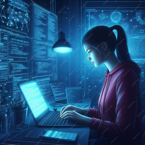 Premium Ai Image Anya A Brilliant Computer Scientist Working Late Into The Night To Solve A