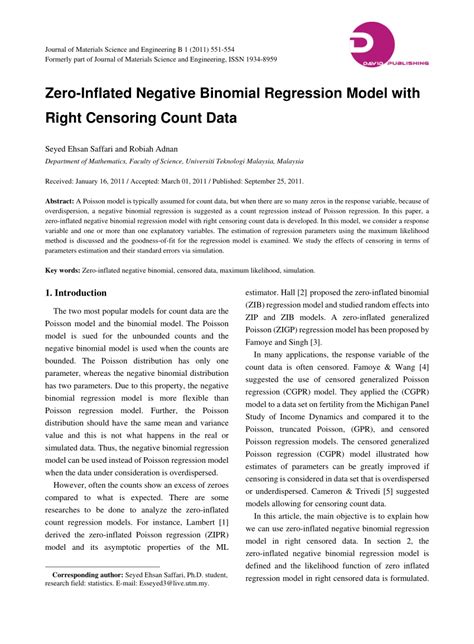 Pdf Zero Inflated Negative Binomial Regression Model With Right