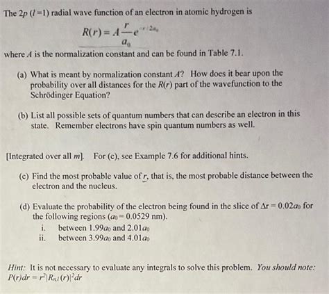 Solved The 2p L 1 Radial Wave Function Of An Electron In