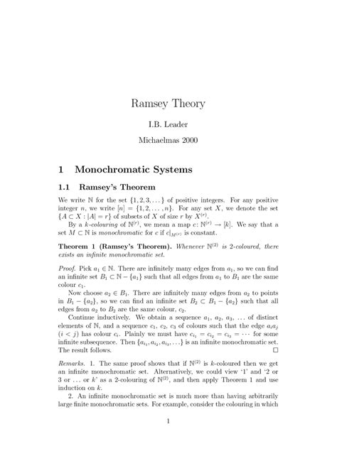 Ramsey Theorem Lecture Notes Physics Prof Ib Leader Docsity