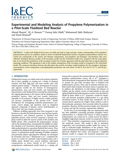 Solution 2014 700 Experimental And Modeling Analysis Of Propylene