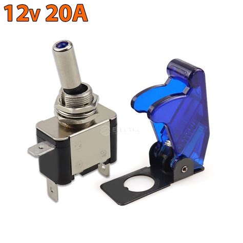 Interruptor Palanca Led Cubierta Abatible Azul 12v 20a Seguridad Flick Flip