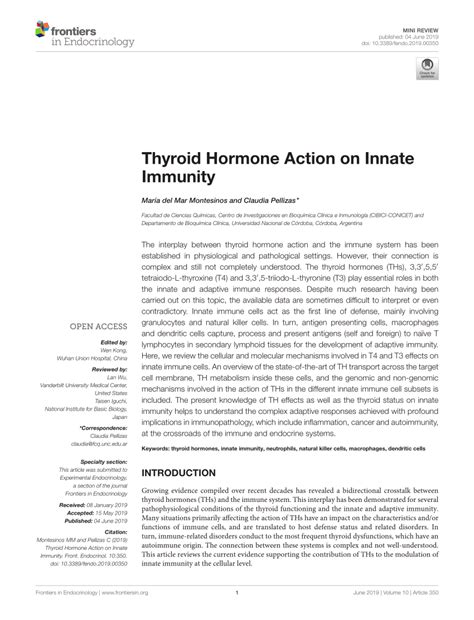 PDF Thyroid Hormone Action On Innate Immunity