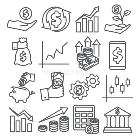 Línea Iconos De La Inversión Sistema Lineal Línea Del Vector De