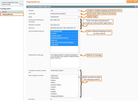 Configuration Settings Magento Hong Kong Post Shipping Extension