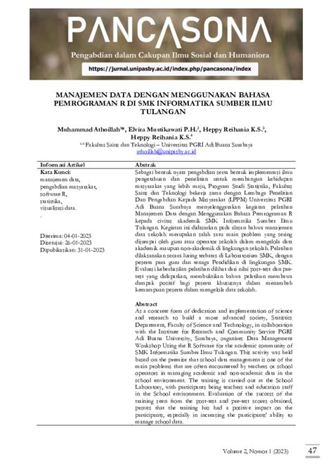 Pdf Manajemen Data Dengan Menggunakan Bahasa Pemrograman R Di Smk Informatika Sumber Ilmu Tulangan