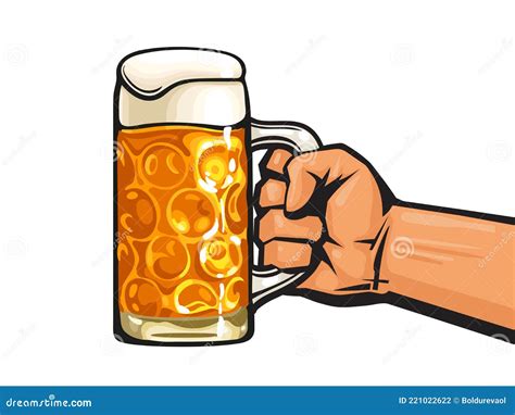 Hand Holding Dimpled Oktoberfest Glass Mug Full Of Beer Vector