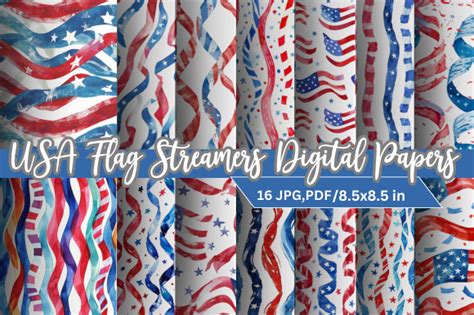 Usa Flag Streamers Digital Papers Graphic By Tshirtado · Creative Fabrica
