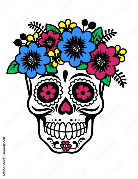 Floral Skull Vector Candy Skull Clipart Sugar Skull Illustration Day