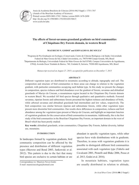 Pdf The Effects Of Forest Savanna Grassland Gradients On Bird Communities Of Chiquitano Dry