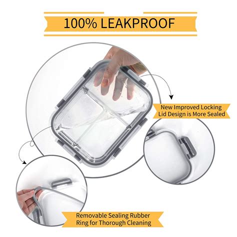 Bayco 8 Pack Glass Meal Prep Containers 3 Compartment