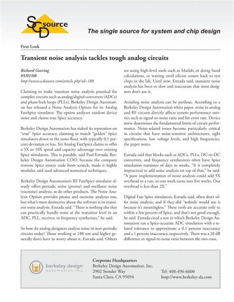 Transient Noise Analysis Tackles Tough Analog Circuits Berkeley