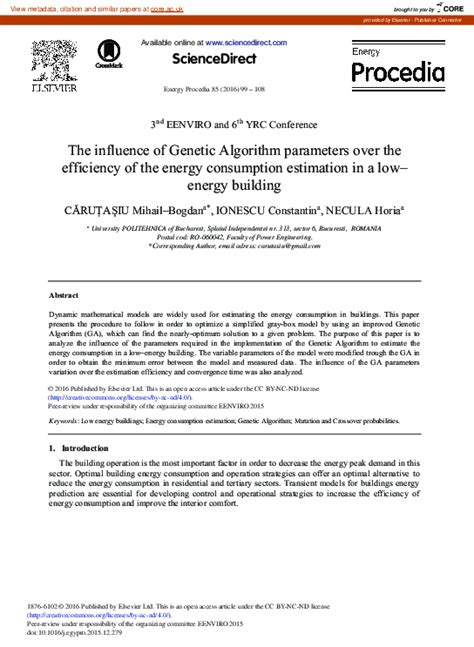 Pdf The Influence Of Genetic Algorithm Parameters Over The Efficiency Of The Energy
