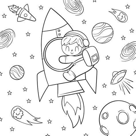 Ilustração de livro para colorir de astronauta Vetor Grátis