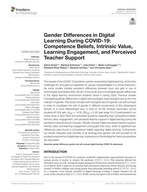 Pdf Gender Differences In Digital Learning During Covid 19