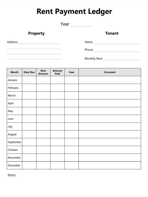 Rent Payment Ledger Tenant Payment Log Fillable And Printable Payment