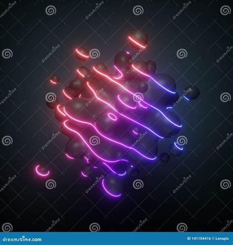 Metaball Black Shape With Colorful Line Lights Stock Illustration