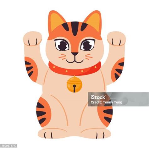 만화 아시아 행운 고양이 전통적인 일본 행운의 마네키 네코 고양이 풍요로움과 행운 귀여운 고양이 기념품 플랫 벡터 일러스트레이션