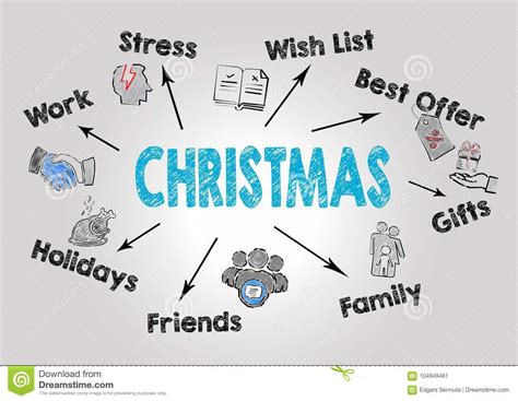 Christmas Concept Chart With Keywords And Icons On Gray Background Stock Illustration