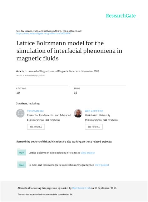 Pdf Lattice Boltzmann Model For The Simulation Of Interfacial Phenomena In Magnetic Fluids