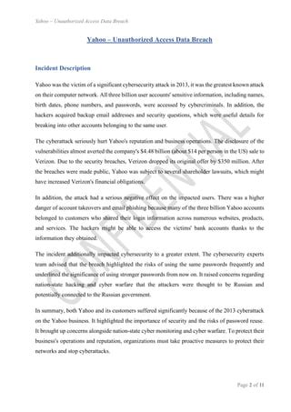 Incident Handling And Response Yahoo Unauthorized Access Data Breach