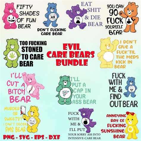 Evil Sassy Rude Sarcastic Funny Care Bears Huge Svg Png Bundle Images Set Etsy