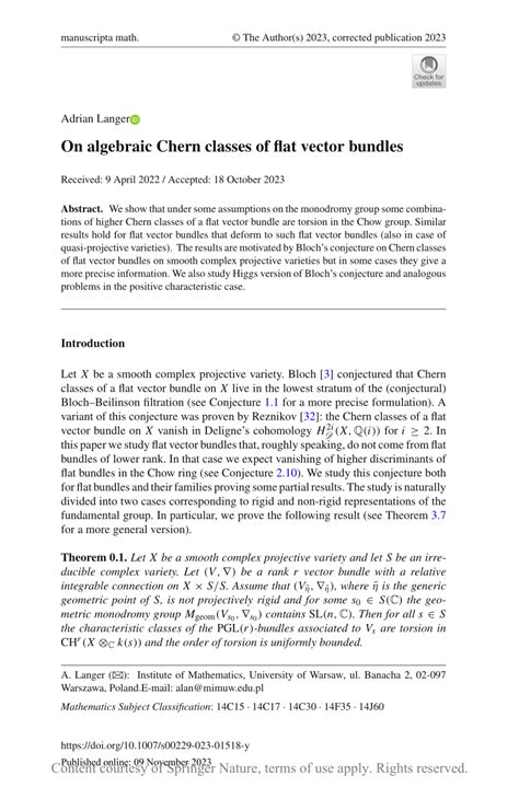 pdf on algebraic chern classes of flat vector bundles
