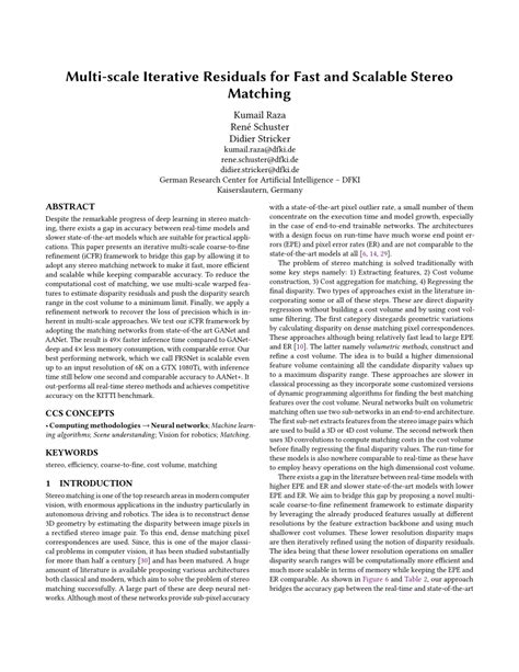 Pdf Multi Scale Iterative Residuals For Fast And Scalable Stereo Matching