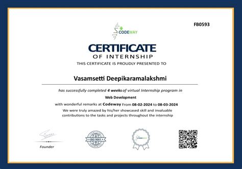 Vasamsetti Deepikaramalakshmi On Linkedin Codeway Internshipcompletion Certificate