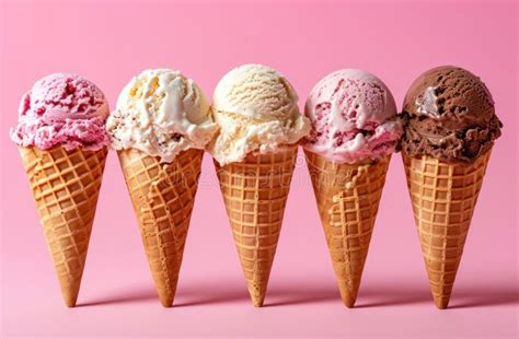Five Waffle Cones With Different Ice Cream Flavors Stock Illustration