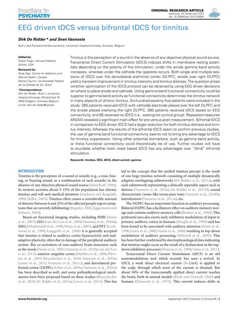 Pdf Eeg Driven Tdcs Versus Bifrontal Tdcs For Tinnitus