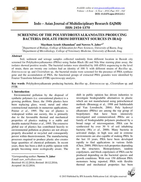 Pdf Screening Of The Polyhydroxyalkanoates Producing Bacteria Isolate