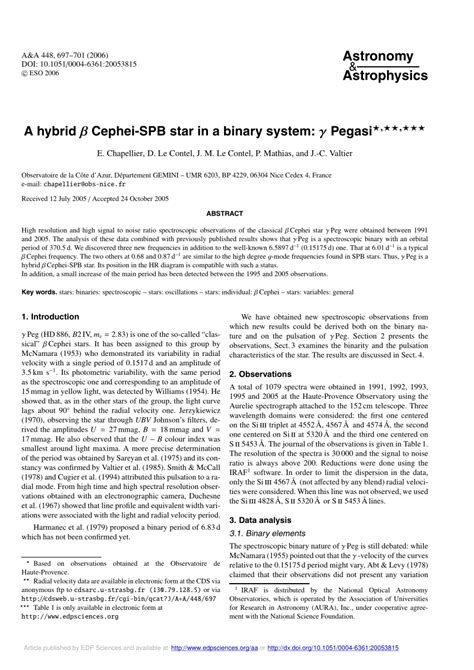 Pdf A Hybrid Beta Cephei Spb Star In A Binary System Gamma Pegasi
