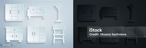 세트 옷장 바닥 램프 가구 나이트 스탠드 의자 소파와 아이콘 벡터 3차원 형태에 대한 스톡 벡터 아트 및 기타 이미지 3차원 형태 가구 가정의 방 Istock