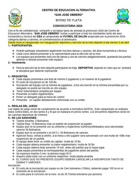 Convocatoria Deportiva 2024 Pdf Asociación De Futbol Deportes