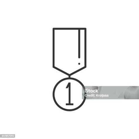 리본 1 장소 골드 메달 수상입니다 승자가 선 얇은 아이콘 첫 번째 리더십 챔피언 공적 장소 벡터는 일러스트 레이 션 고립 선형 평면 디자인입니다 성공 기호입니다 개체입니다