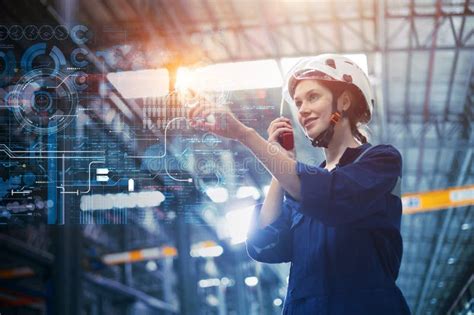 Engineer Woman With Advanced Digital Computer Technology Overlay
