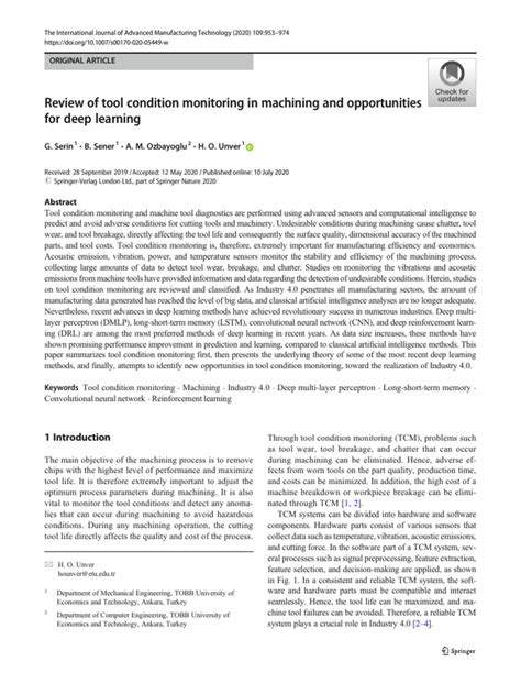 Review Of Tool Condition Monitoring In Machining And Opportunities For Deep Learning Pdf
