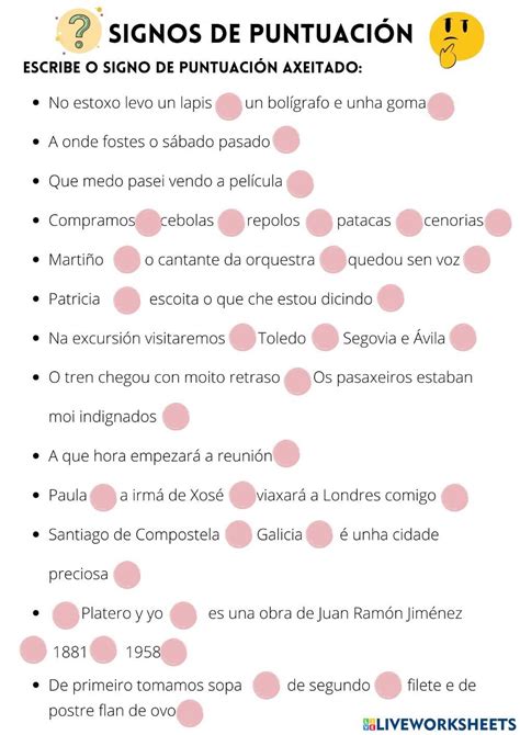 Ejercicio de Signos de puntuación para Quinto de Primaria
