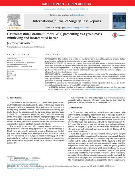 Pdf Gastrointestinal Stromal Tumor Gist Presenting As A Groin Mass