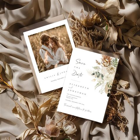 Boho Sage Green Wedding Save The Date Template Minimalist Wedding