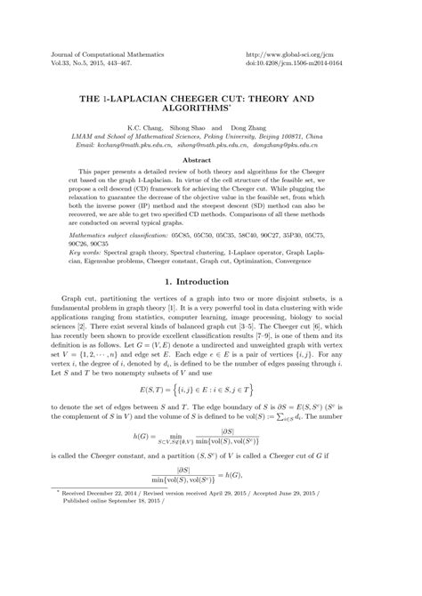 Global Science Press The 1 Laplacian Cheeger Cut Theory And Algorithms