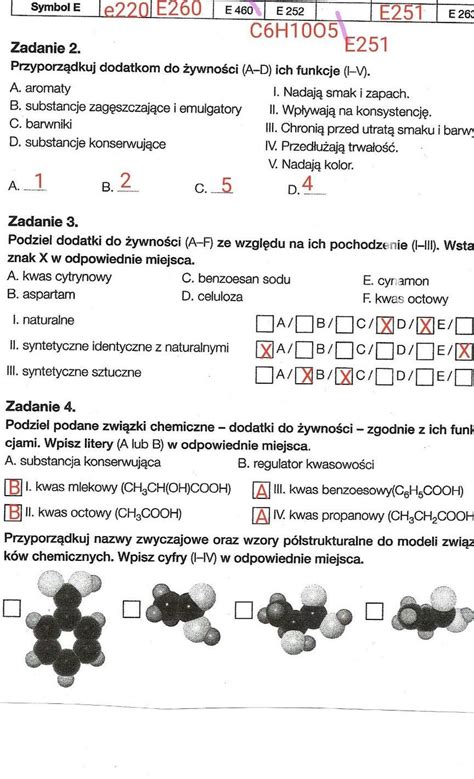 Przyporządkuj nazwy zwyczajowe oraz wzory półstrukturalne do modeli