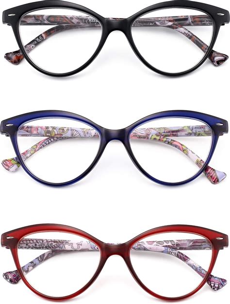 Jm 3 Pack Cat Eye Reading Glasses For Women Spring Hinge Readers Floral