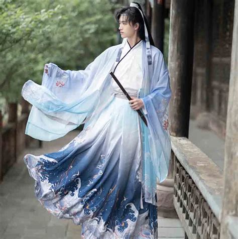Mene White Black Gradient Chinese Hanfu Male Fairy Sowordsman Warrior
