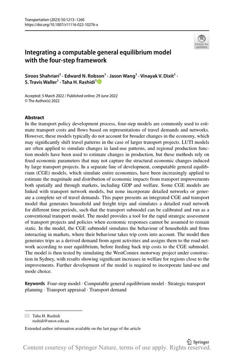 Pdf Integrating A Computable General Equilibrium Model With The Four