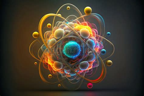 Presented Model Atom Orbit In Form Of Particles Flying At Edges Stock Illustration